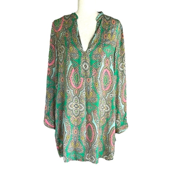 Zara | Dresses | Zara Green Moroccan Paisley Mosaic Print Long Sleeve ...
